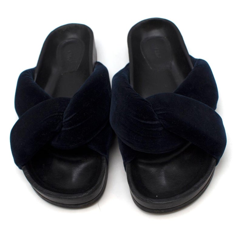 Chloe Navy Nolan Velvet Slide Sandals Size 40 at 1stDibs