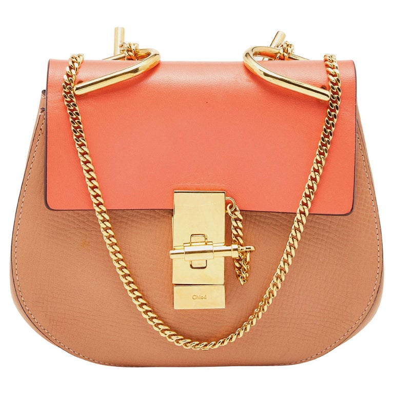Chloe Orange Leather Mini Drew Chian Shoulder Bag For Sale at 1stDibs