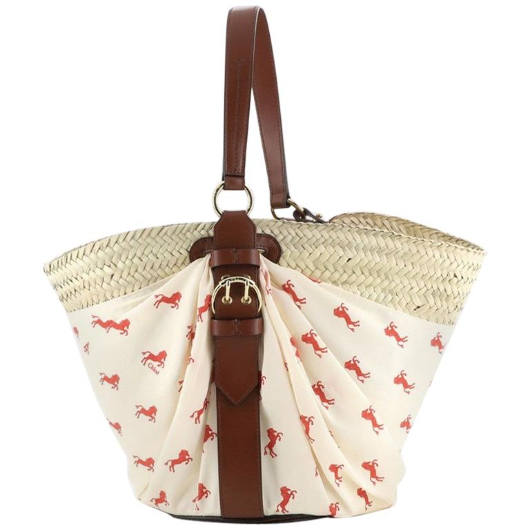 Chloe Panier Bucket Bag Straw and Printed Polyester Medium at 1stDibs ...