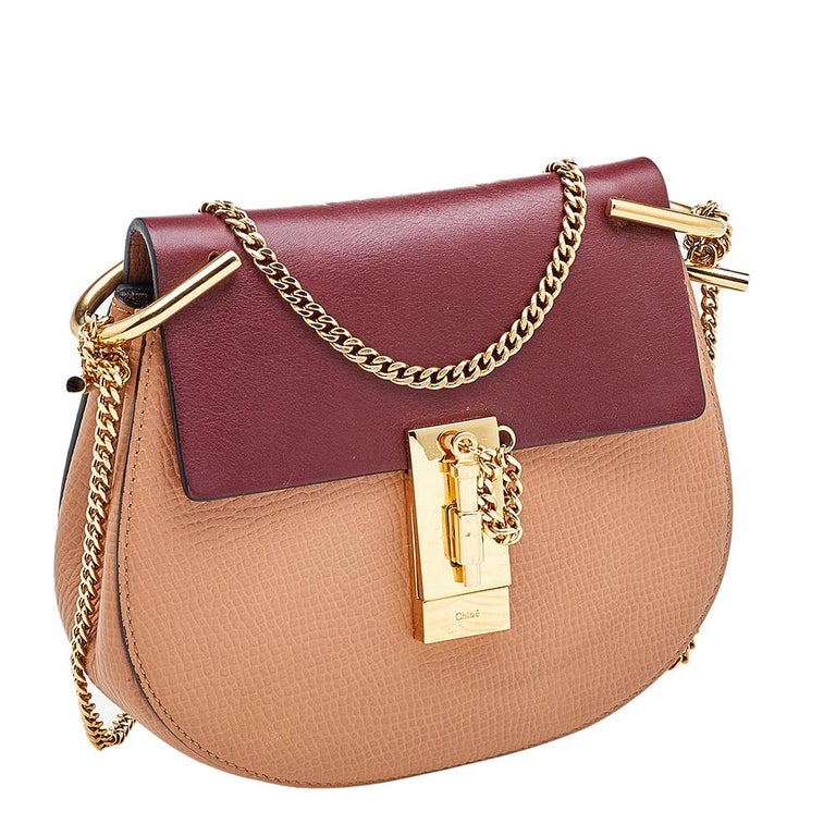 Chloe Peach/Maroon Leather Small Drew Crossbody Bag For Sale at 1stDibs