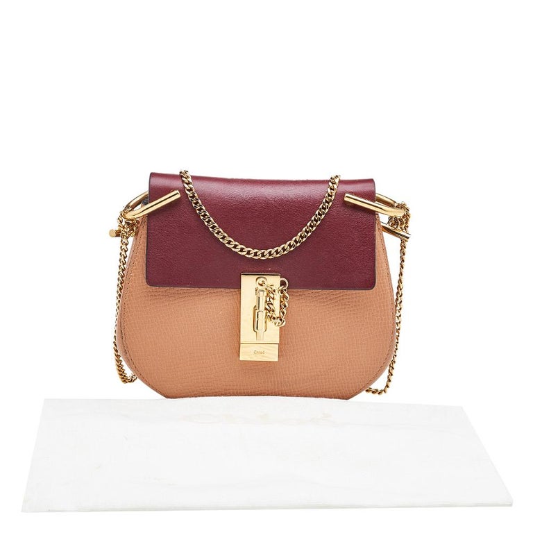 Chloe Peach/Maroon Leather Small Drew Crossbody Bag For Sale at 1stDibs