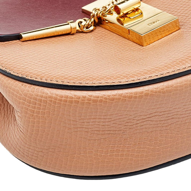 Chloe Peach/Maroon Leather Small Drew Crossbody Bag For Sale at 1stDibs