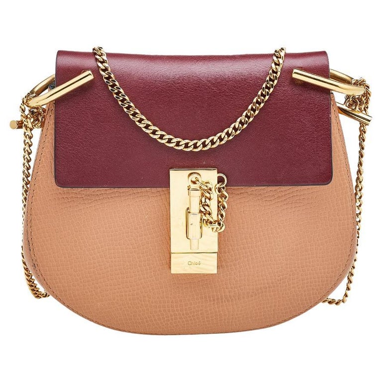 Chloe Peach/Maroon Leather Small Drew Crossbody Bag For Sale at 1stDibs