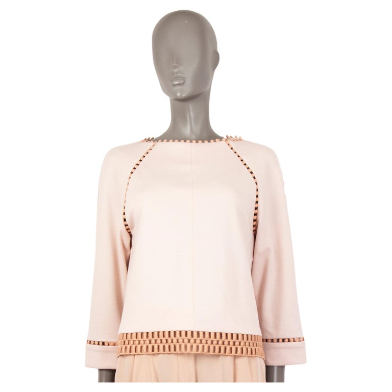 CHLOE peach wool CROCHET TRIM 3/4 SLEEVE Sweater XS For Sale at 1stDibs