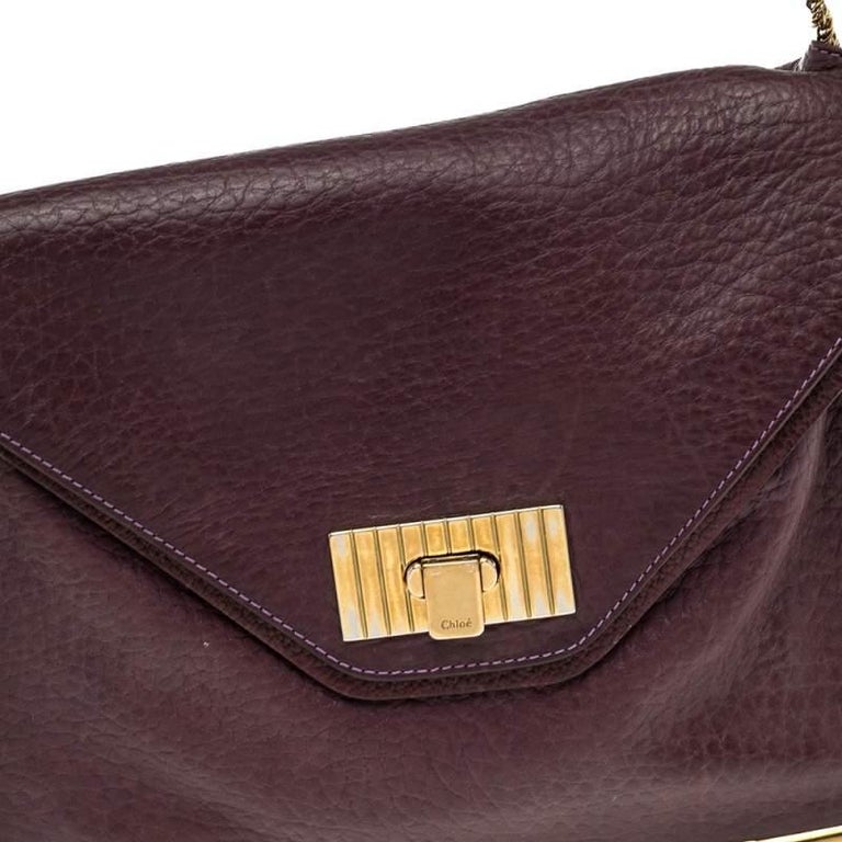 Chloe Purple Pebbled Leather Medium Sally Flap Shoulder Bag For Sale at ...
