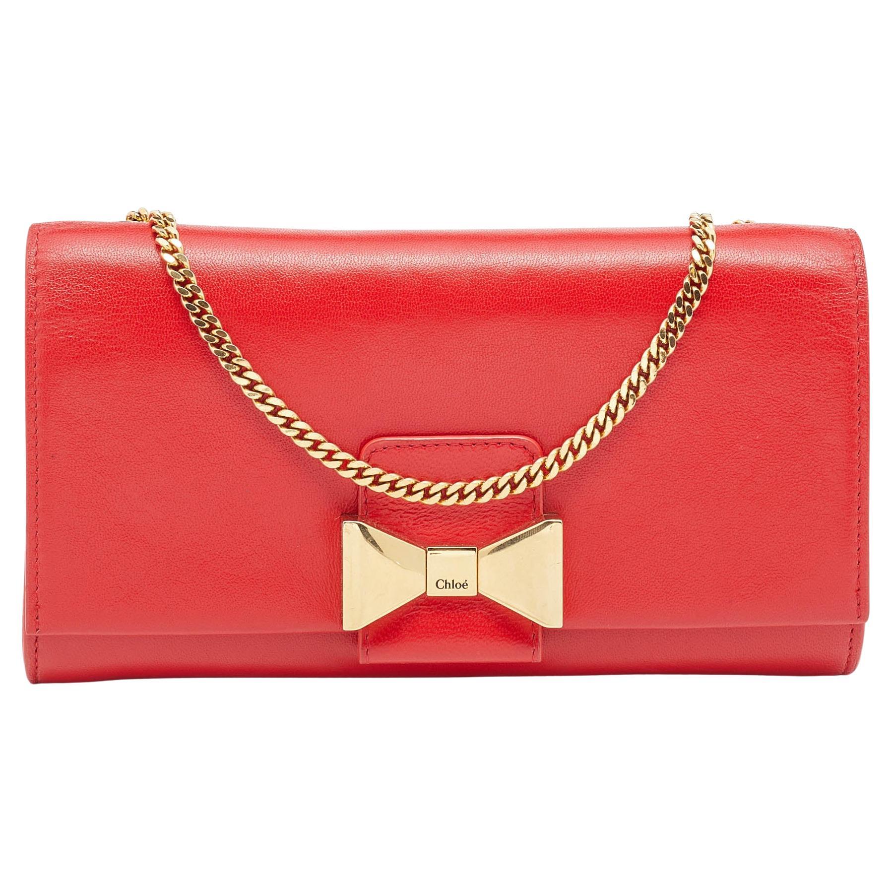 Chloe Off White/Black Leather Elle Chain Clutch For Sale at 1stDibs