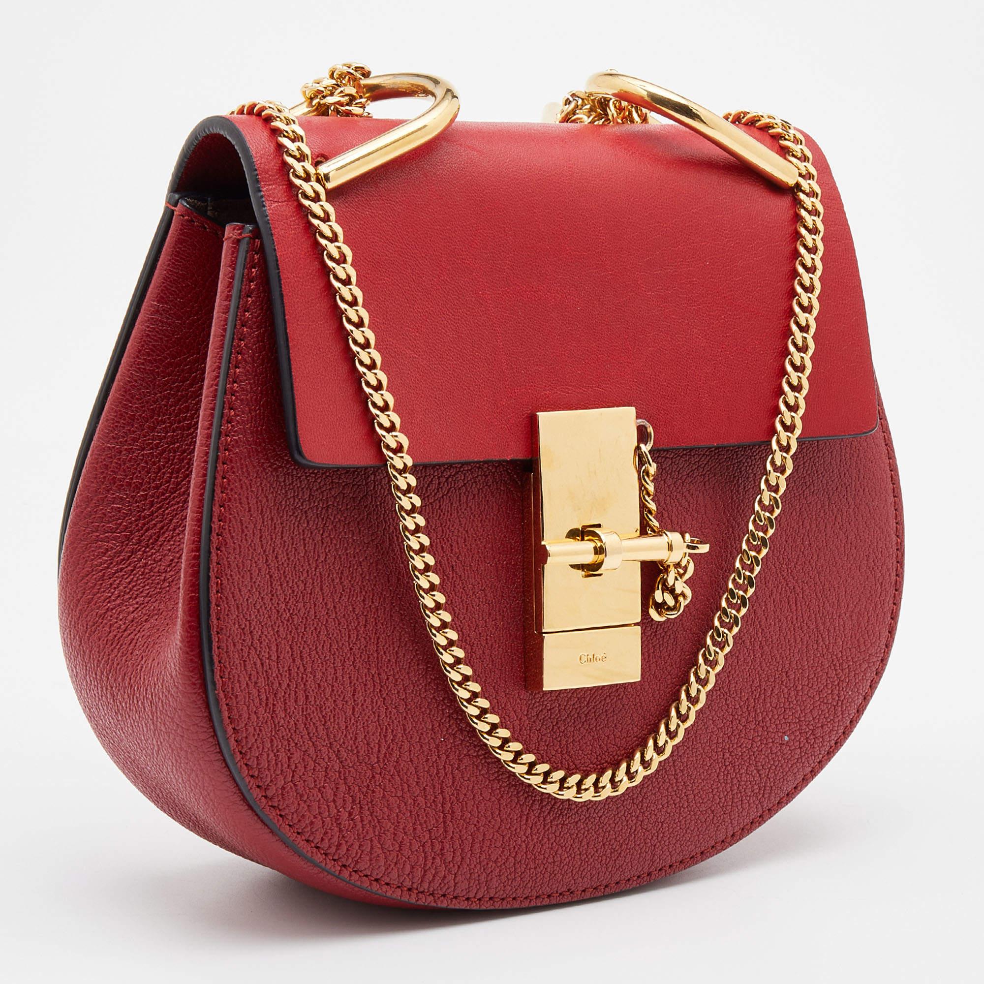 Chloe Red Leather Small Drew Chain Crossbody Bag For Sale at 1stDibs