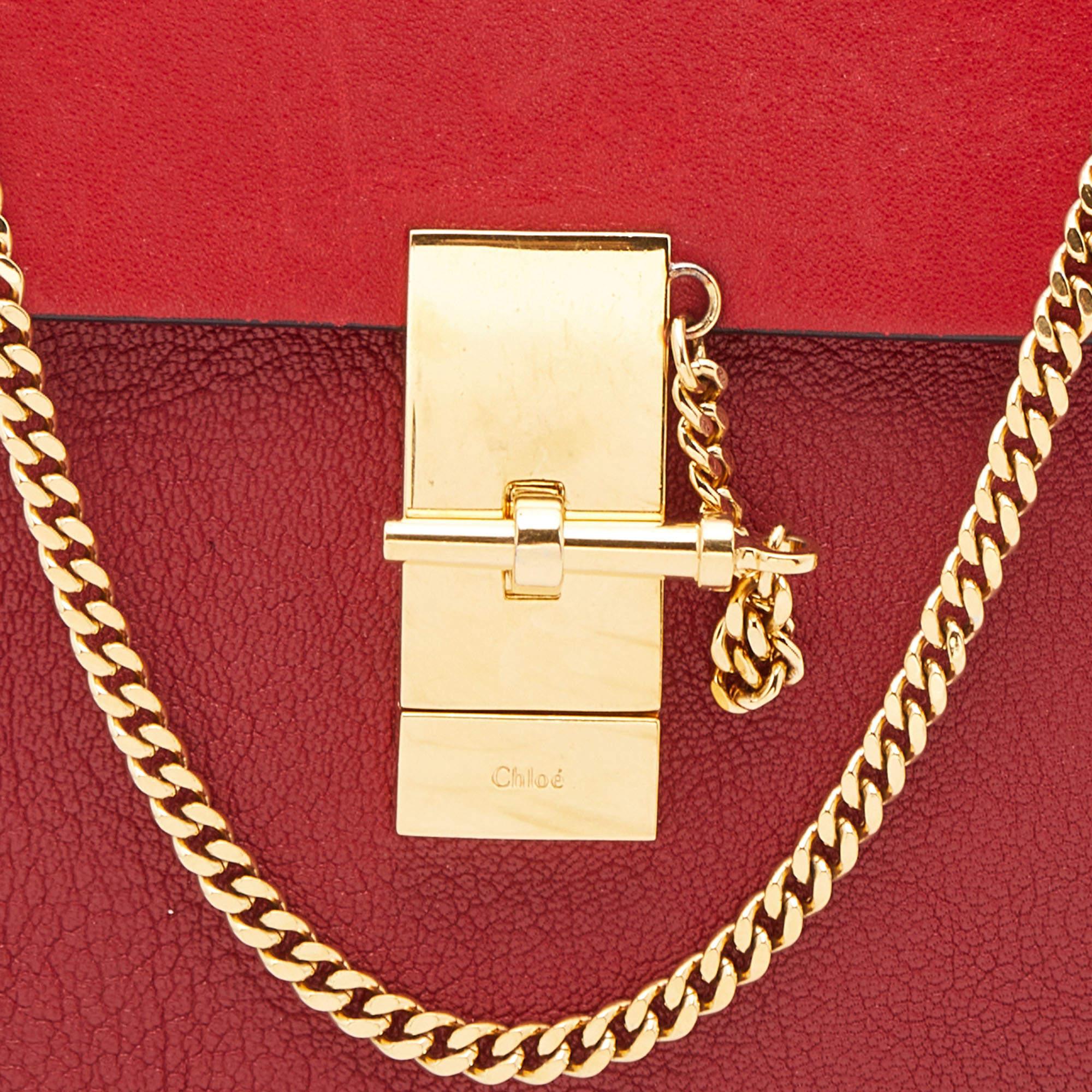 Chloe Red Leather Small Drew Chain Crossbody Bag For Sale at 1stDibs