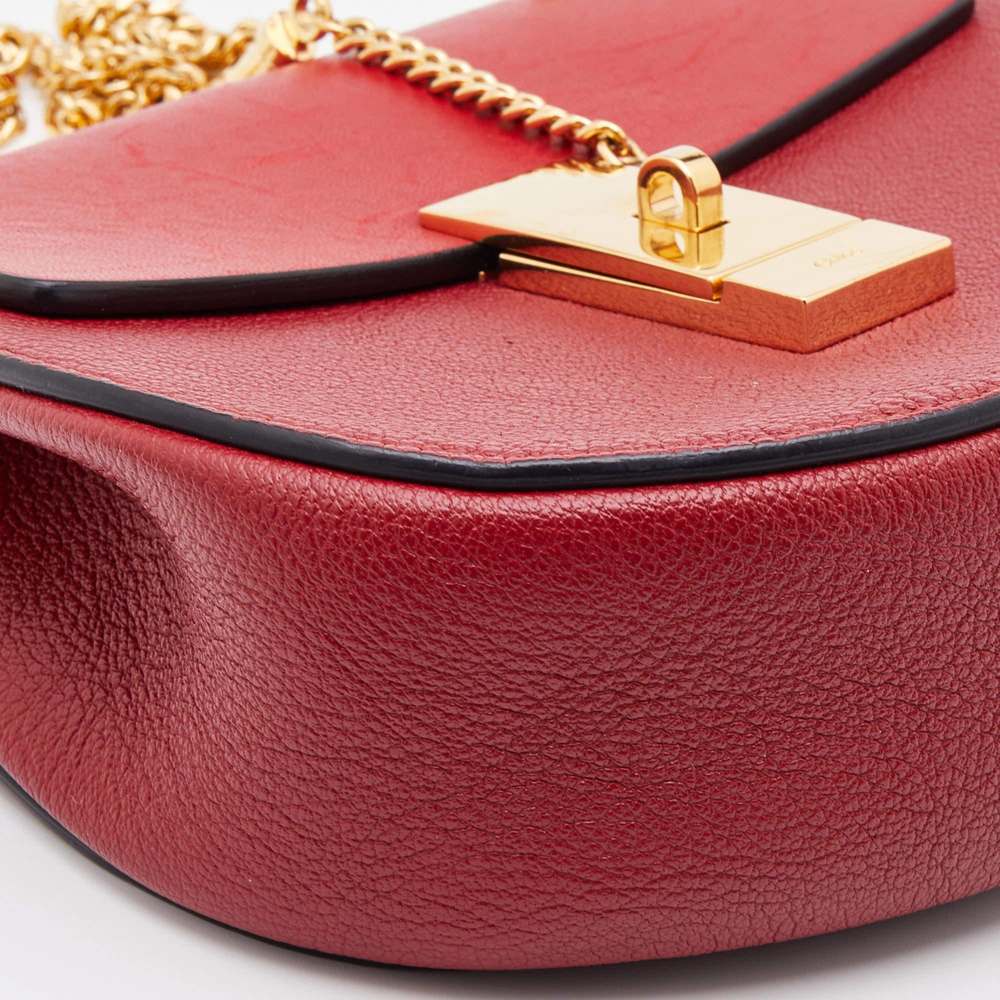 Chloe Red Leather Small Drew Chain Crossbody Bag For Sale at 1stDibs