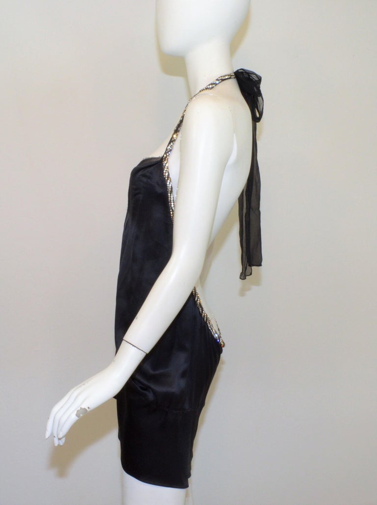 Chloé Silk Mini Dress LBD Rhinestone Halter Strap at 1stDibs