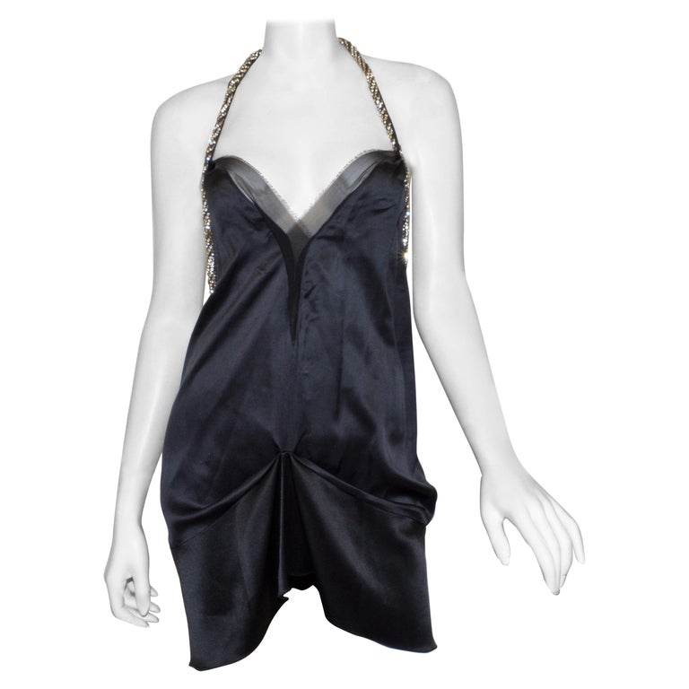 Chloé Silk Mini Dress LBD Rhinestone Halter Strap at 1stDibs