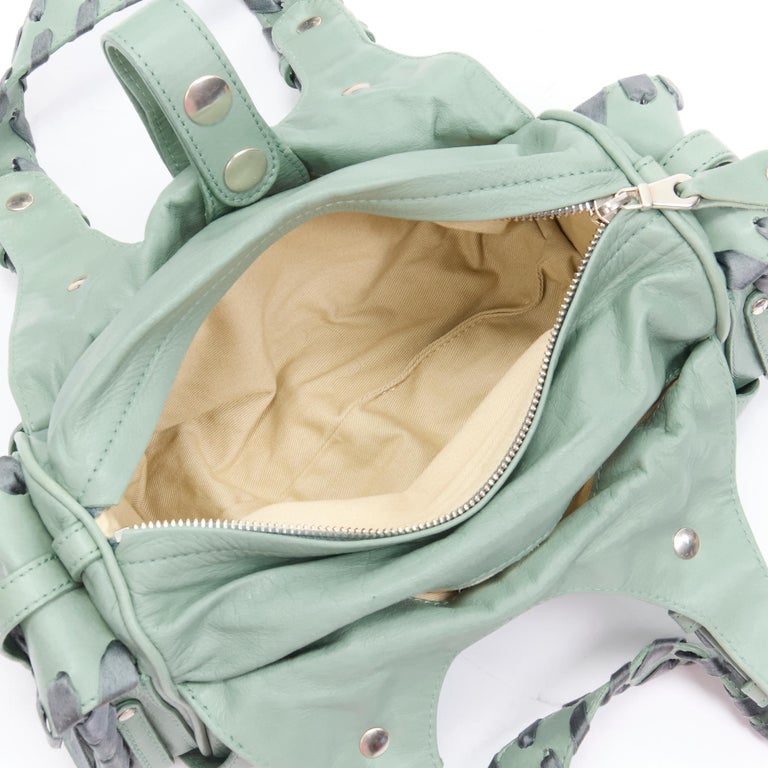 CHLOE Silverado aqua green leather ribbon whipstitch studded bag at ...