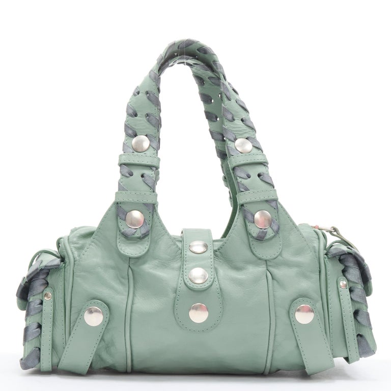 CHLOE Silverado aqua green leather ribbon whipstitch studded bag at ...