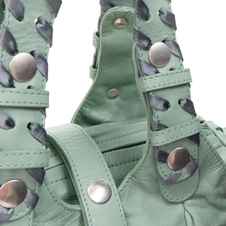 CHLOE Silverado aqua green leather ribbon whipstitch studded bag at ...