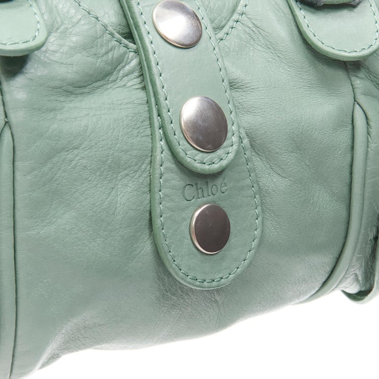 CHLOE Silverado aqua green leather ribbon whipstitch studded bag at ...