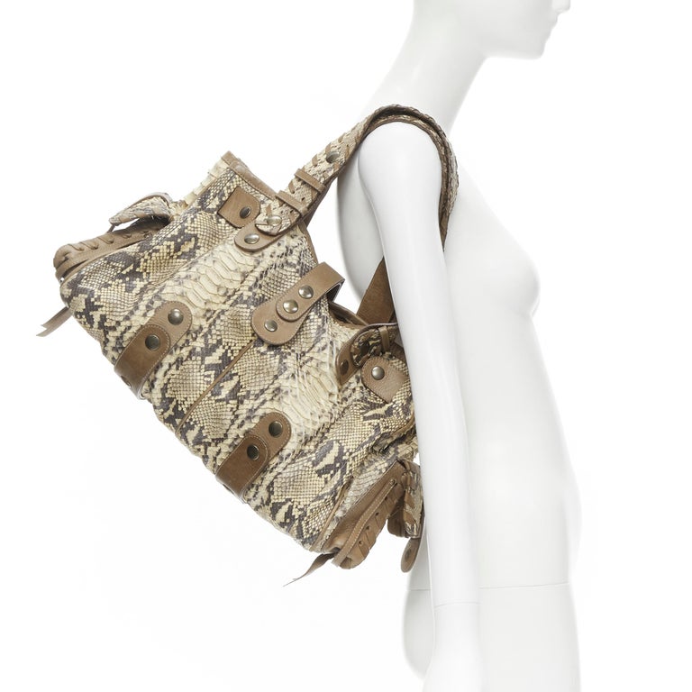 CHLOE Silverado scaled leather whipstitch leather trim gold button ...