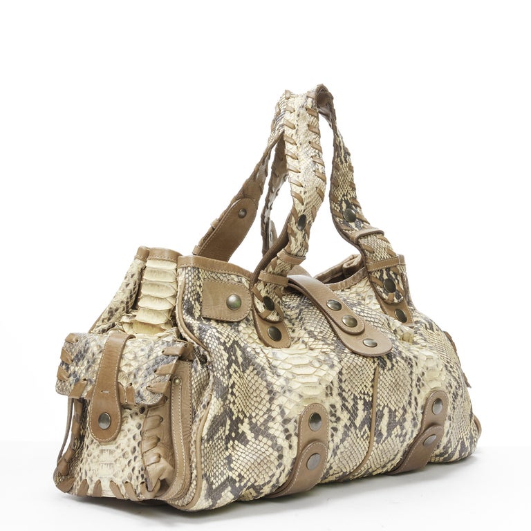 CHLOE Silverado scaled leather whipstitch leather trim gold button ...