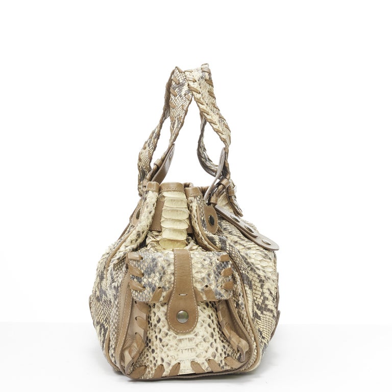 CHLOE Silverado scaled leather whipstitch leather trim gold button ...