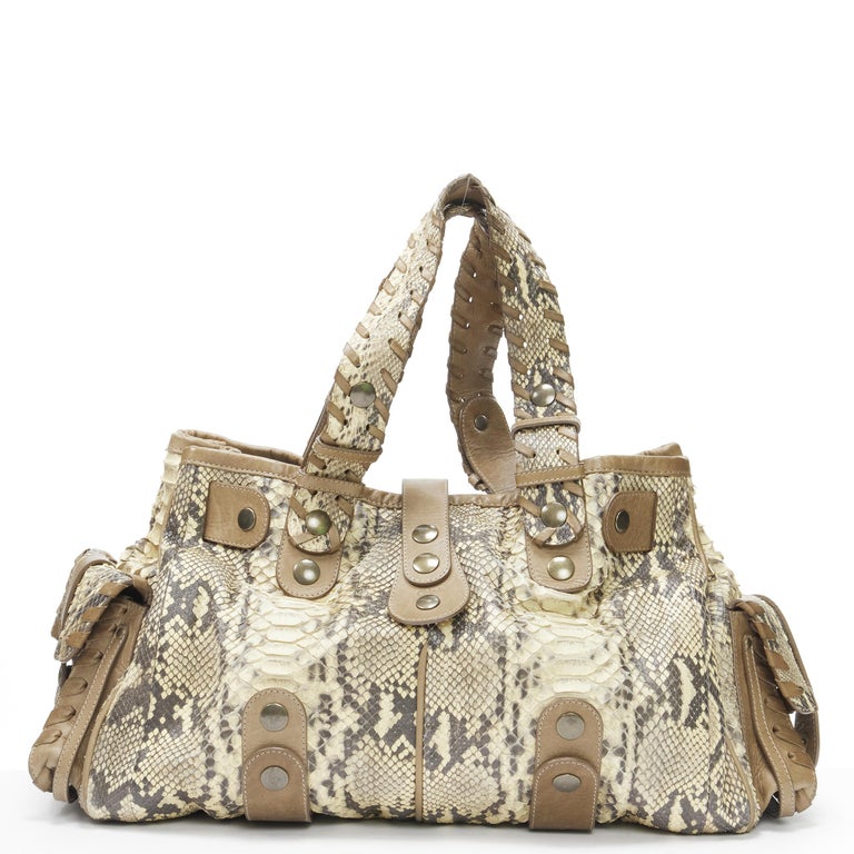 CHLOE Silverado scaled leather whipstitch leather trim gold button ...