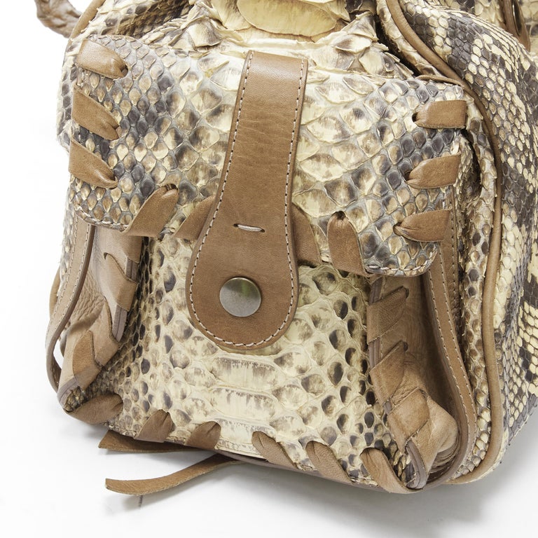 CHLOE Silverado scaled leather whipstitch leather trim gold button ...