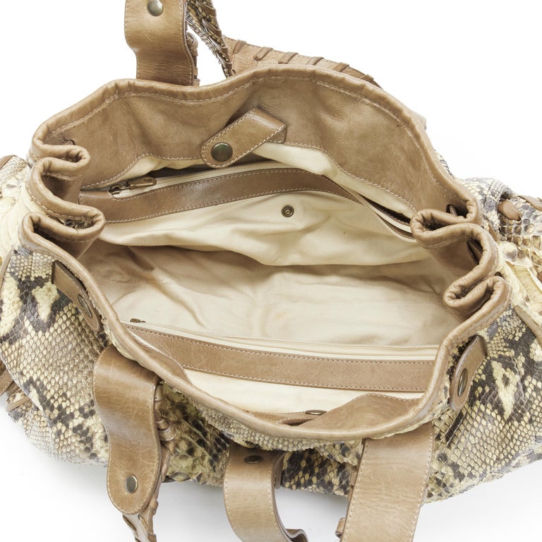 CHLOE Silverado scaled leather whipstitch leather trim gold button ...