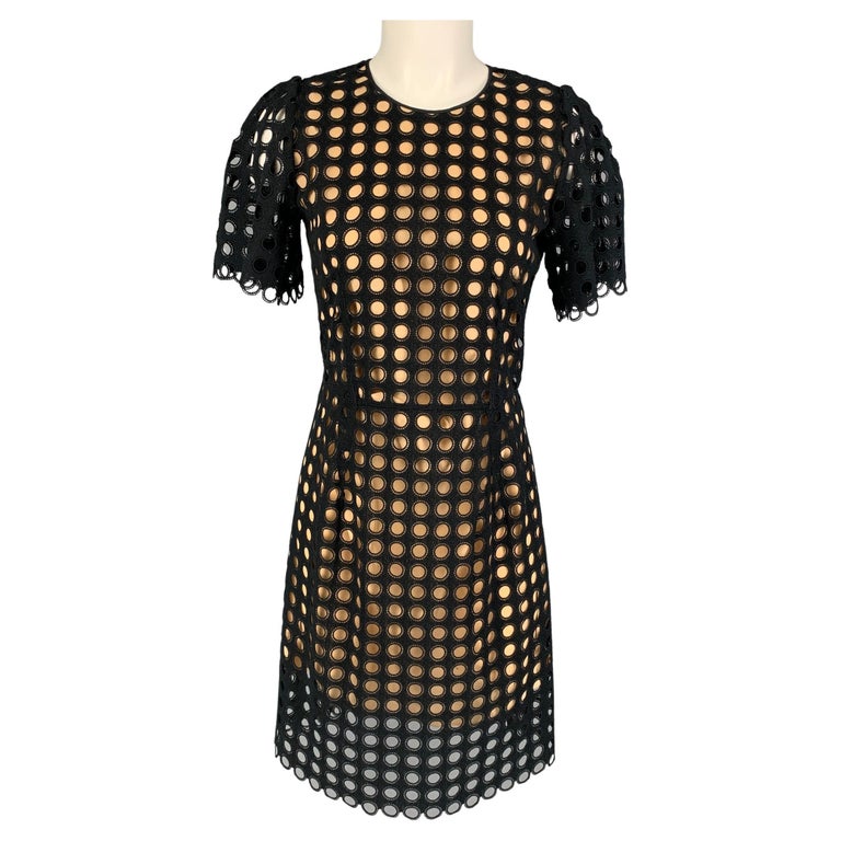 CHLOE Size 2 Black Beige Cotton Polyester Cut Out Short Sleeve Dress ...