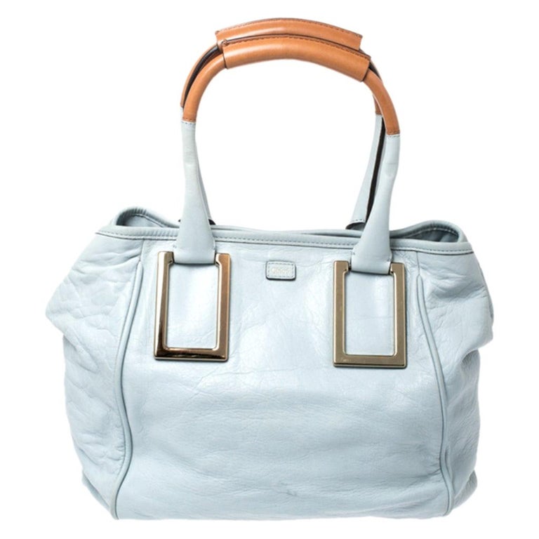 Chloe Sky Blue/Beige Leather Ethel Satchel For Sale at 1stDibs