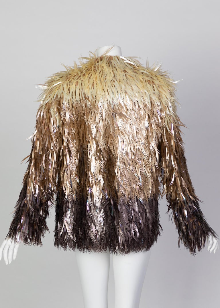 Chloe Stella McCartney Metallic Ombré Plastic Vegan Feather Coat Runway ...