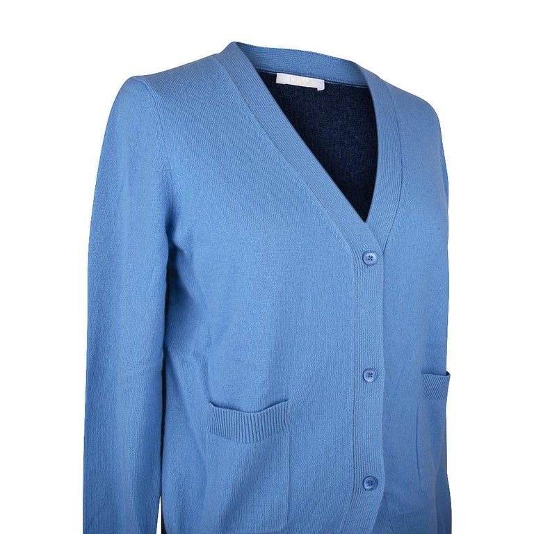 Chloe Sweater Cashmere V Neck Cardigan Blue Color Block S at 1stDibs