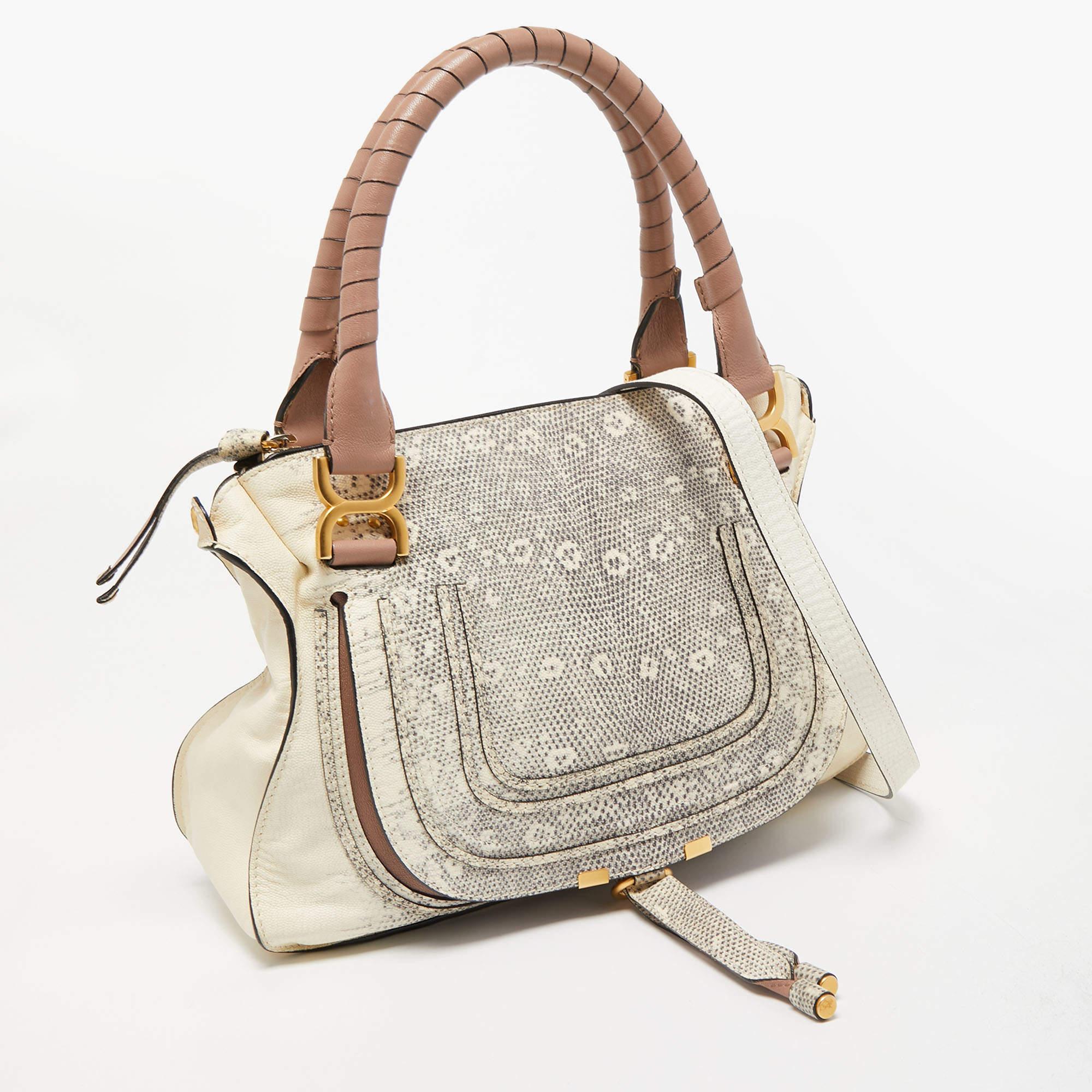 Chloe Tricolor Leather and Lizard Embossed Medium Marcie Bag For Sale ...