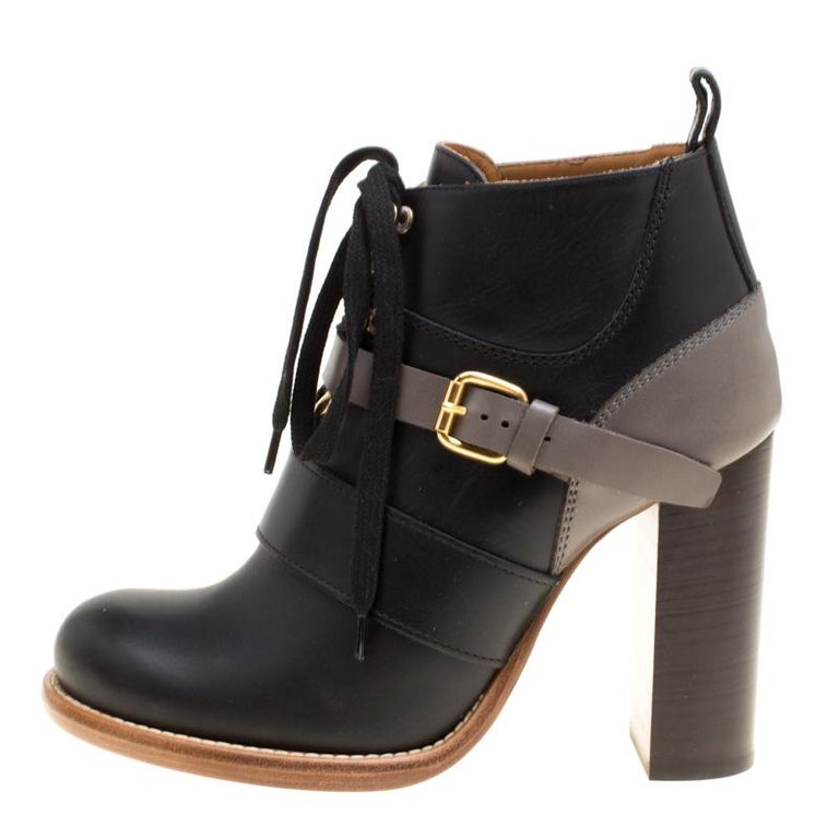 Chloe Two Tone Leather Block Heel Lace Up Ankle Boots Size 36 For Sale ...