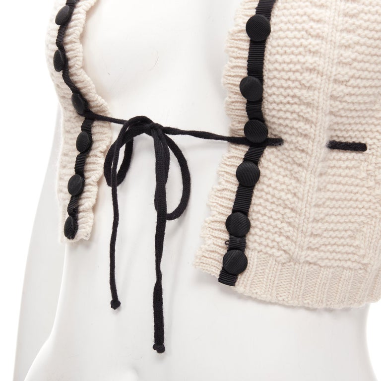 CHLOE VIntage beige knitted decoratieve grosgrain button cropped vest ...
