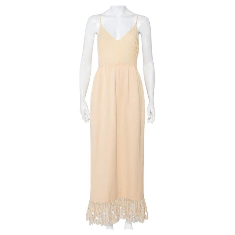 Chloe Vintage Beige Silk and Crepe Paneled Lace Trim Maxi Dress M For ...