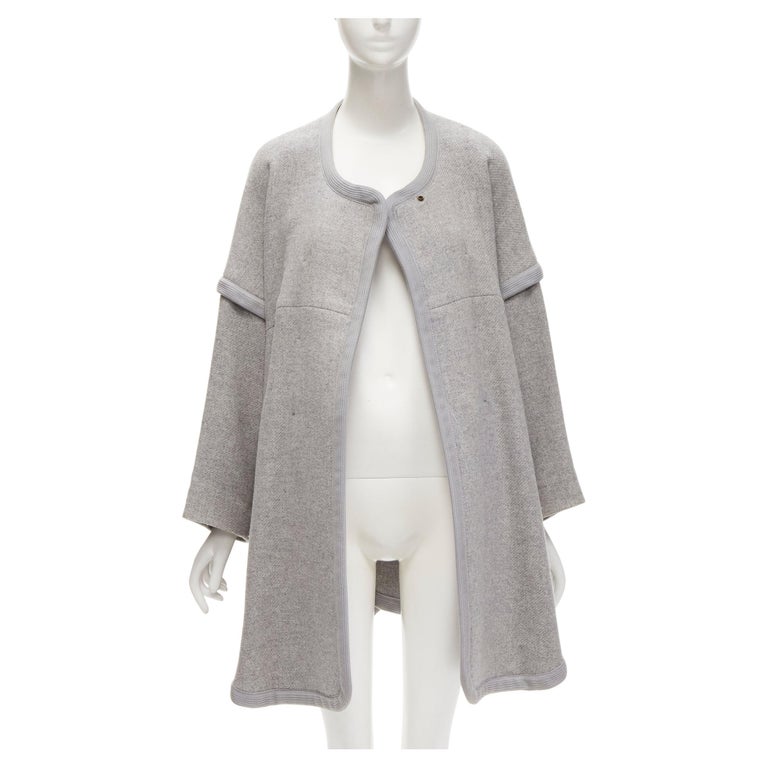 CHLOE virgin wool blend grey cotton trim wide sleeve boxy coat FR38 M ...