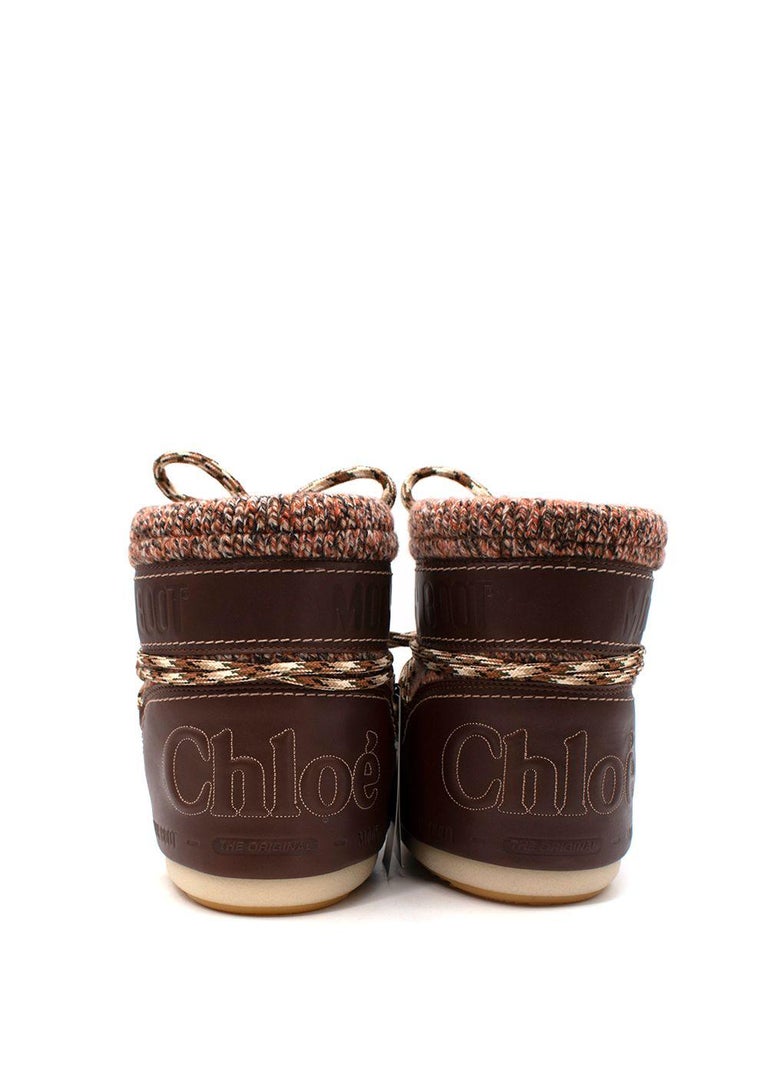 Chloe x Moon Boot Tannish Brown Calfskin with Knit Moon Boots - Size ...