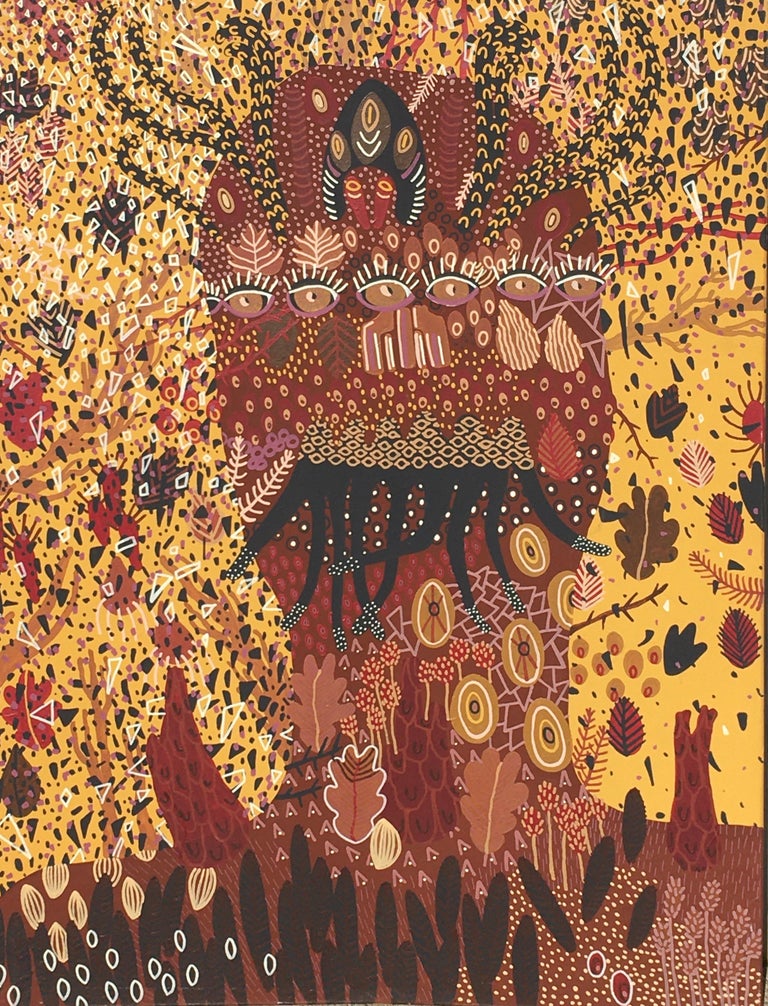 Chloe York - CADDIS 7- Abstract Figurative Painting, Maroon, Yellow ...