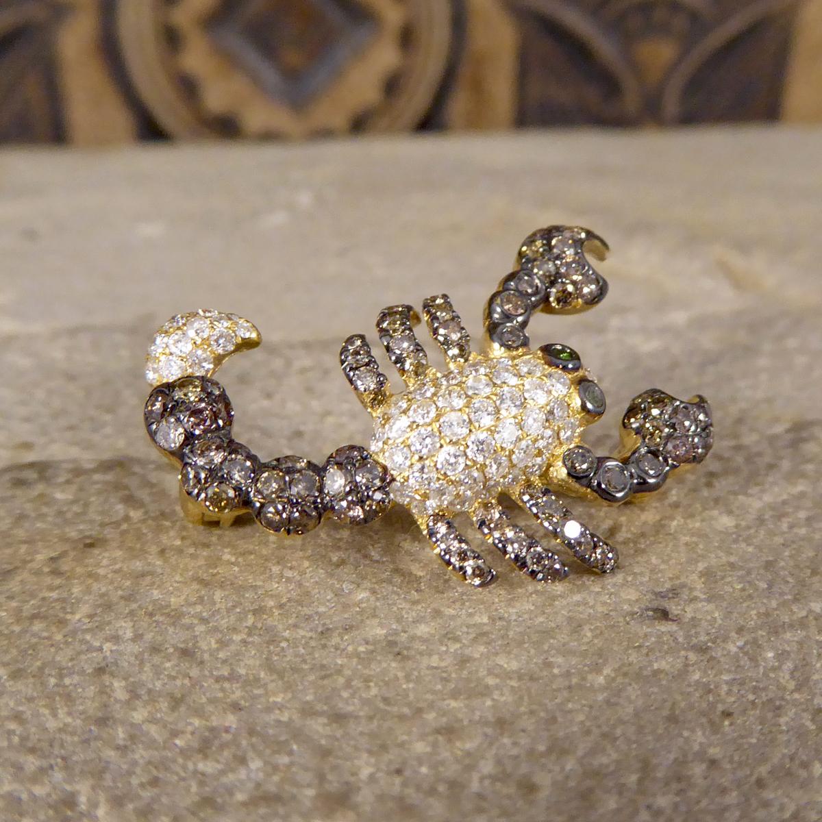 Chocolate and White Diamond Set Scorpion Pendant Brooch in 18 Carat ...