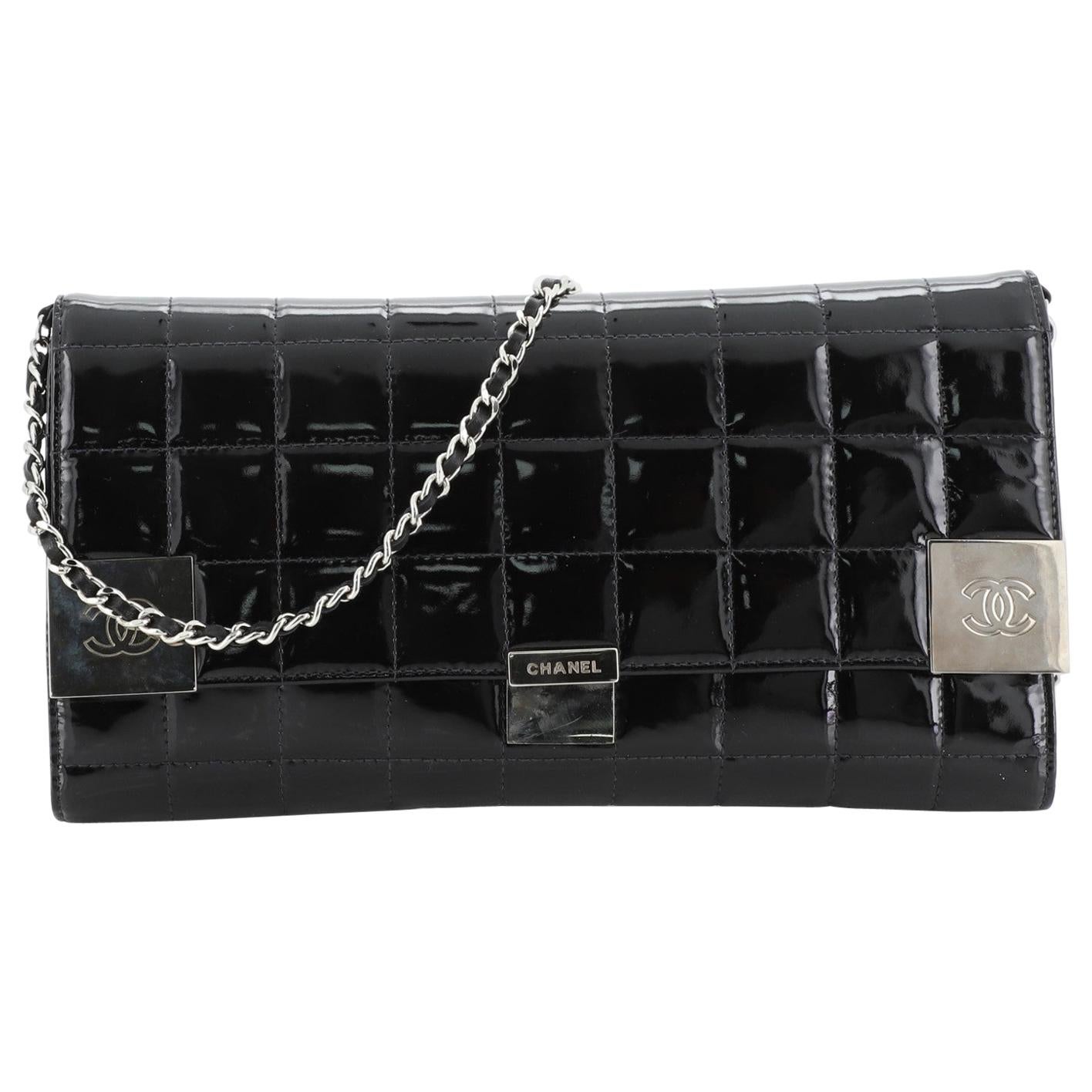 Chocolate Bar Chain Clutch Quilted Patent at 1stDibs