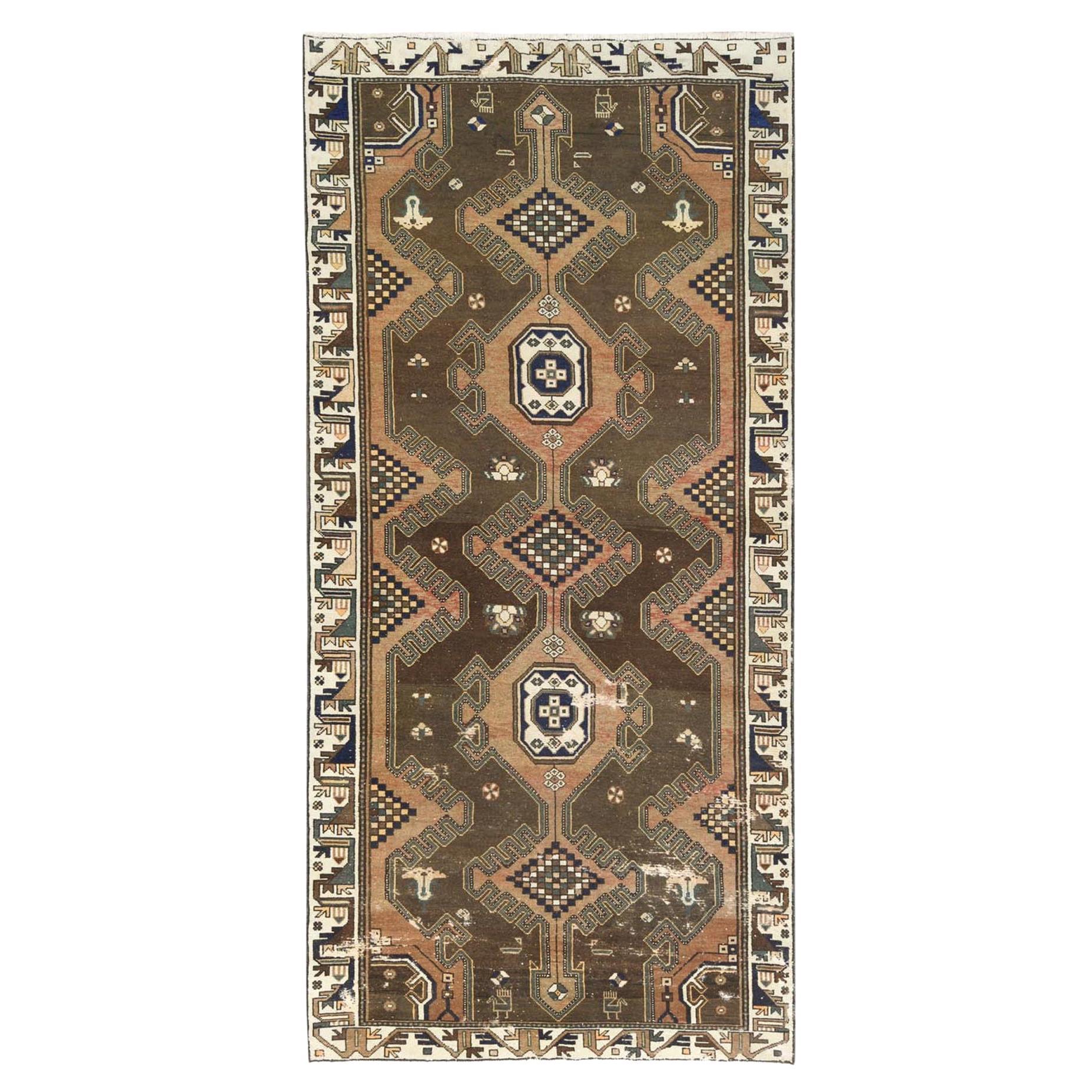 Chocolate Brown, Vintage Persian Bakhtiar, Hand Knotted Worn Wool ...