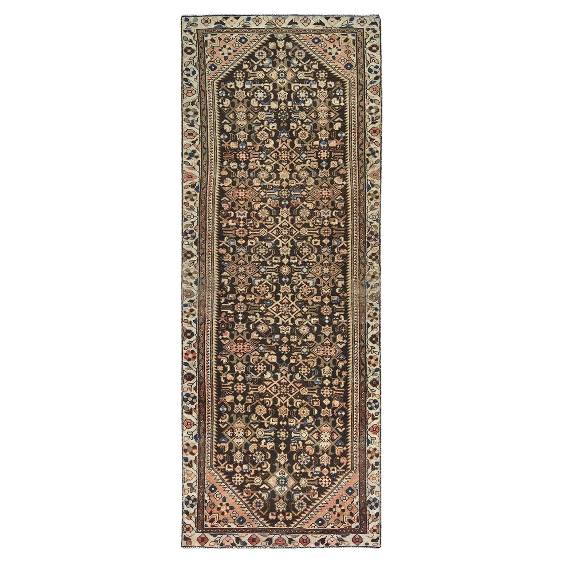 Honey Brown Vintage Persian Hamadan Hand Knotted Pure Wool Worn Down ...