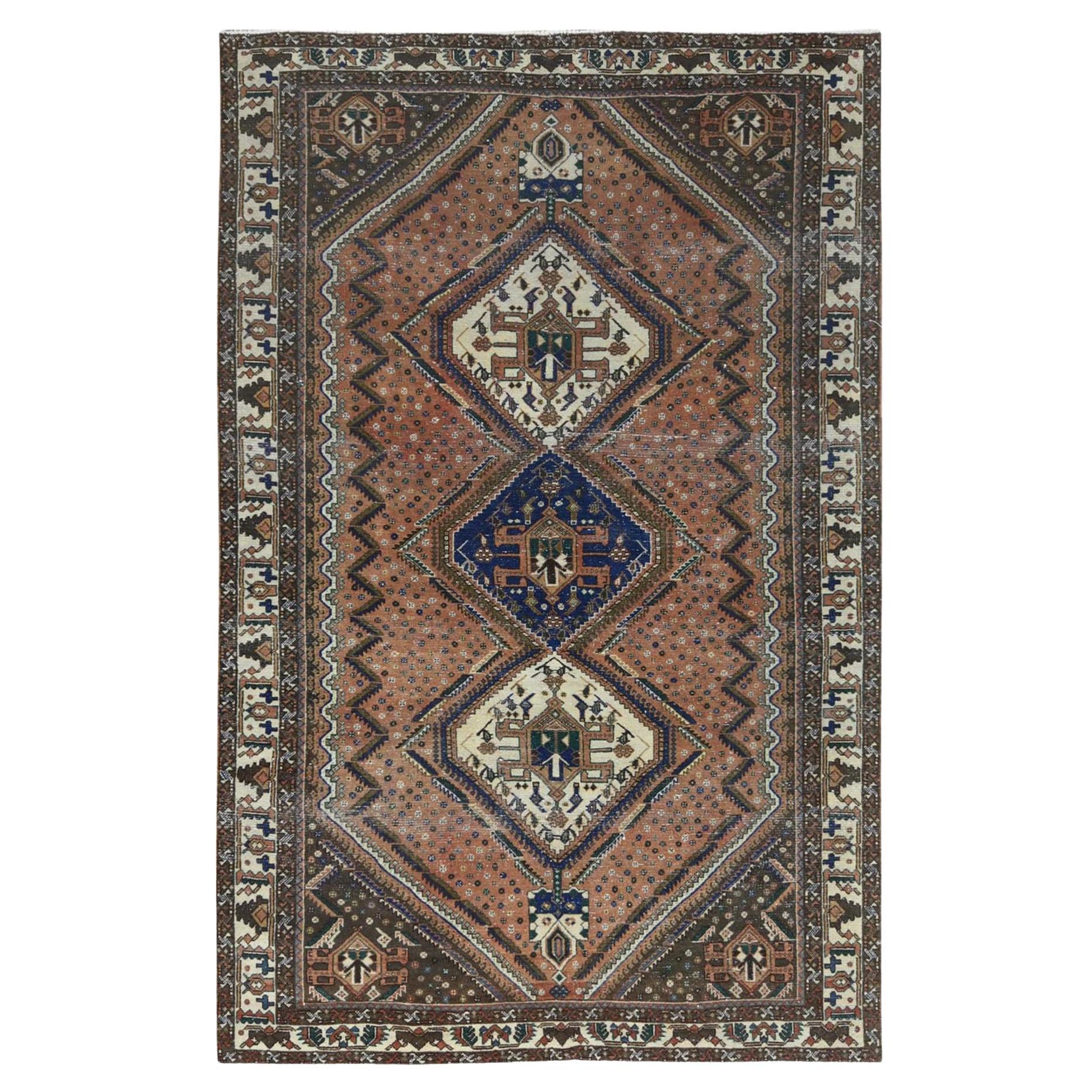 Chocolate Brown, Distressed Worn Wool Hand Knotted, Vintage Persian ...