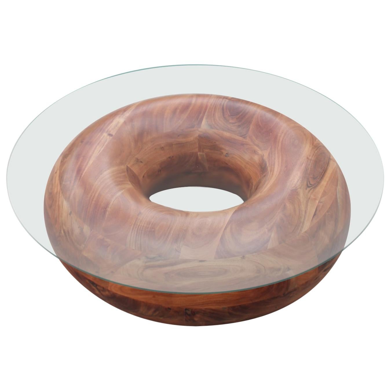 Chocolate Donut Circular 48-Inch Repurposed Acacia Wood and Glass ...