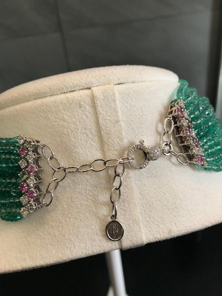 Choker Necklace Pink Shell Flower Emerald Beads Pink and Green ...