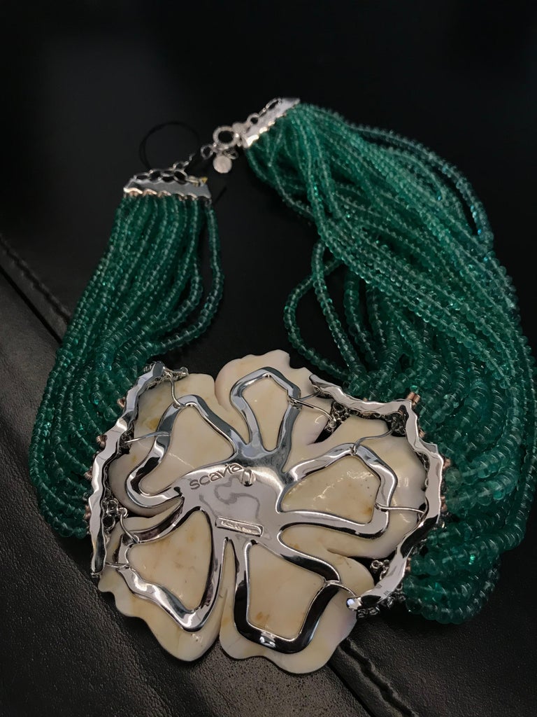 Choker Necklace Pink Shell Flower Emerald Beads Pink and Green ...