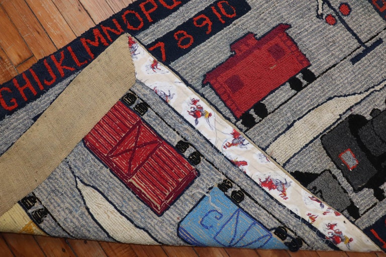Choo Choo Train American Hooked Pictorial Rug, 20th Century For Sale at ...