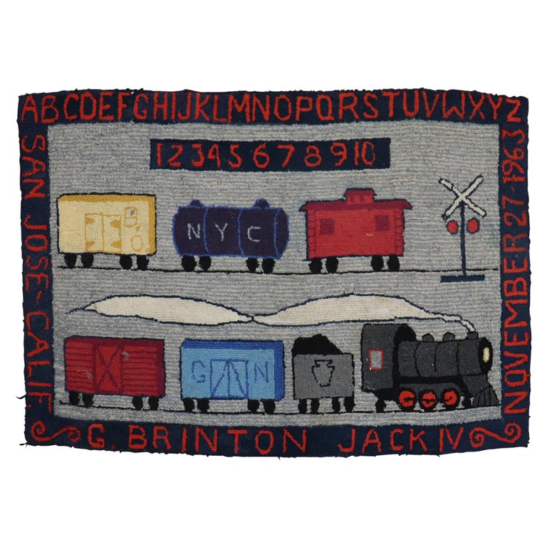 Choo Choo Train American Hooked Pictorial Rug, 20th Century For Sale at ...