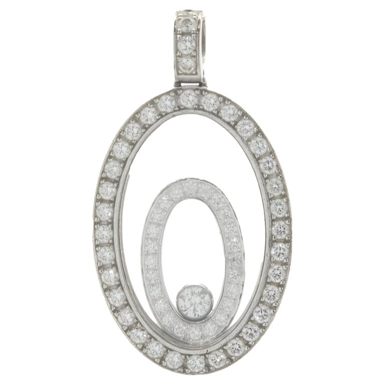 Chopard 18 Karat White Gold Happy Diamond Floating Pendant For Sale at ...