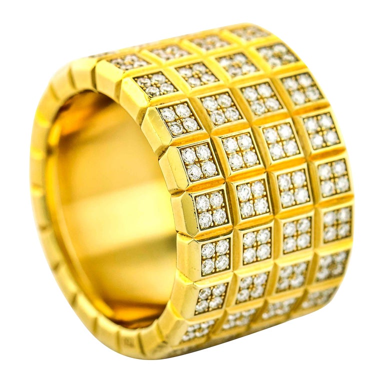 Chopard 18 Karat Yellow Gold Diamond Ice Cube Band Ring For Sale at 1stDibs