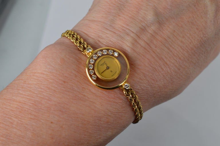 Chopard 18 Karat Yellow Gold Happy Diamond Bracelet Watch For Sale at ...