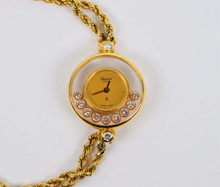 Chopard 18 Karat Yellow Gold Happy Diamond Bracelet Watch For Sale at ...